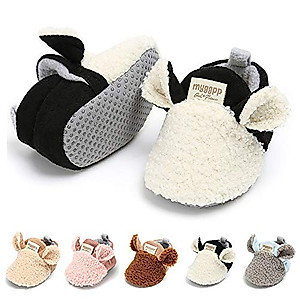 LAFEGEN Infant Baby Boys Girls Slipper Stay On Non Slip Soft Sole Newborn Booties Toddler First Walker Crib House Shoes 0-18 Months, 01 White, Baby Slipper 6-12 Months Infant