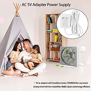 SONBION Small Window Fan, 10 Inch Box Fan, Quiet Electric Fan with Three Speeds, Square Desk Fan for Home Office Room Apartment, 1.7 LB Lightweight, AC Adapter Plug Powered, One Button Control Fan