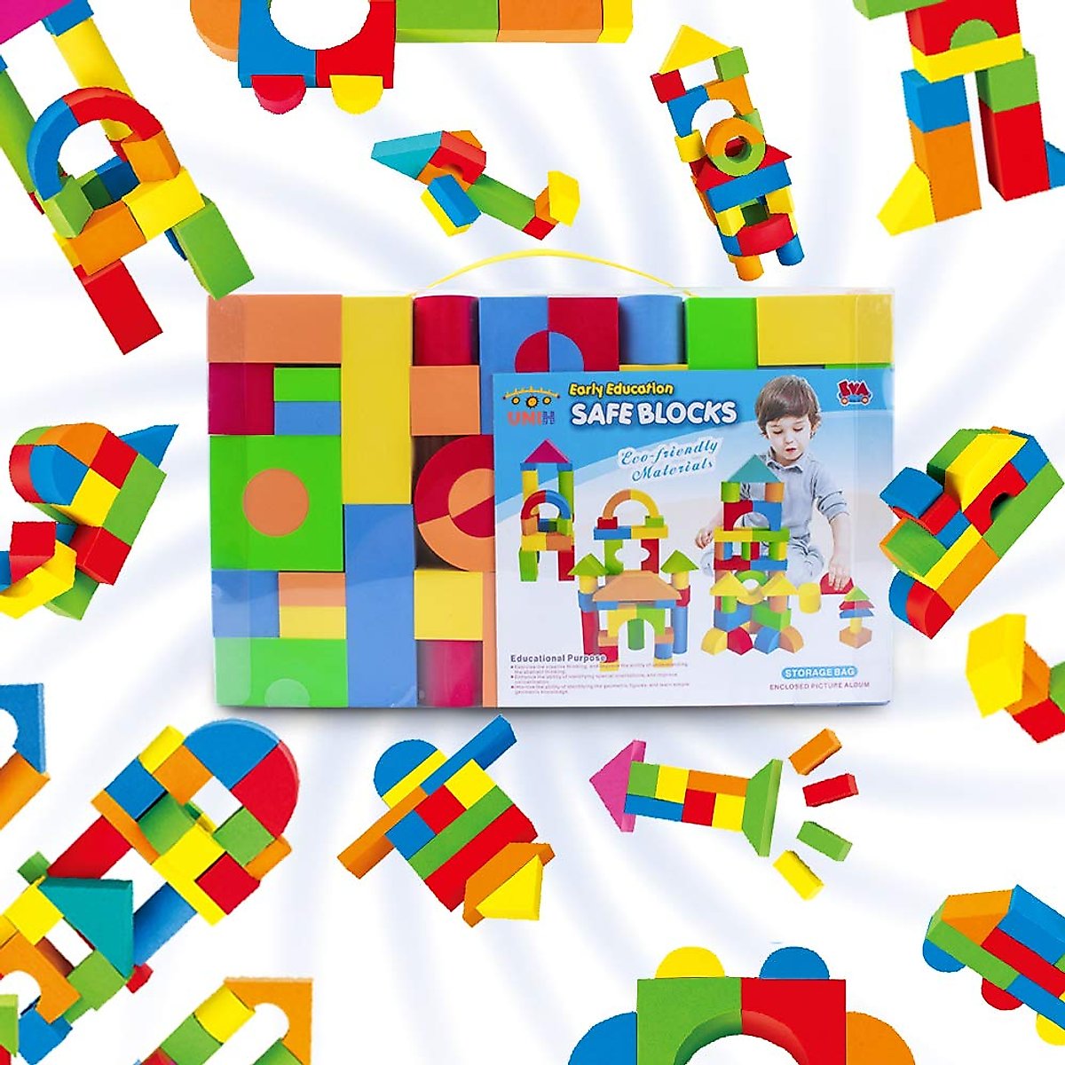 UNIH Foam Building Blocks for Toddlers 1-3, Soft Stacking Toys for 1 2 3 4 Year Old Boys Girls, Kids Stackable Block Set (94 pcs)