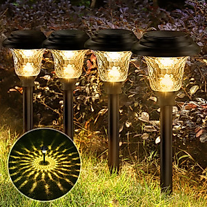 Balhvit Glass Solar Lights Outdoor, 8 Pack Super Bright Solar Pathway Lights, Up to 12 Hrs Long Last Auto On/Off Garden Lights Solar Powered Waterproof, Stainless Steel LED Landscape Lighting for Yard
