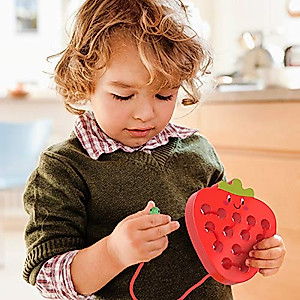 GEMEM Wooden Lacing Threading Toys Fine Motor Skill Toys for 3 Year Old Educational and Learning Montessori Toddler Travel Toy 1 Strawberry and 1 Dog