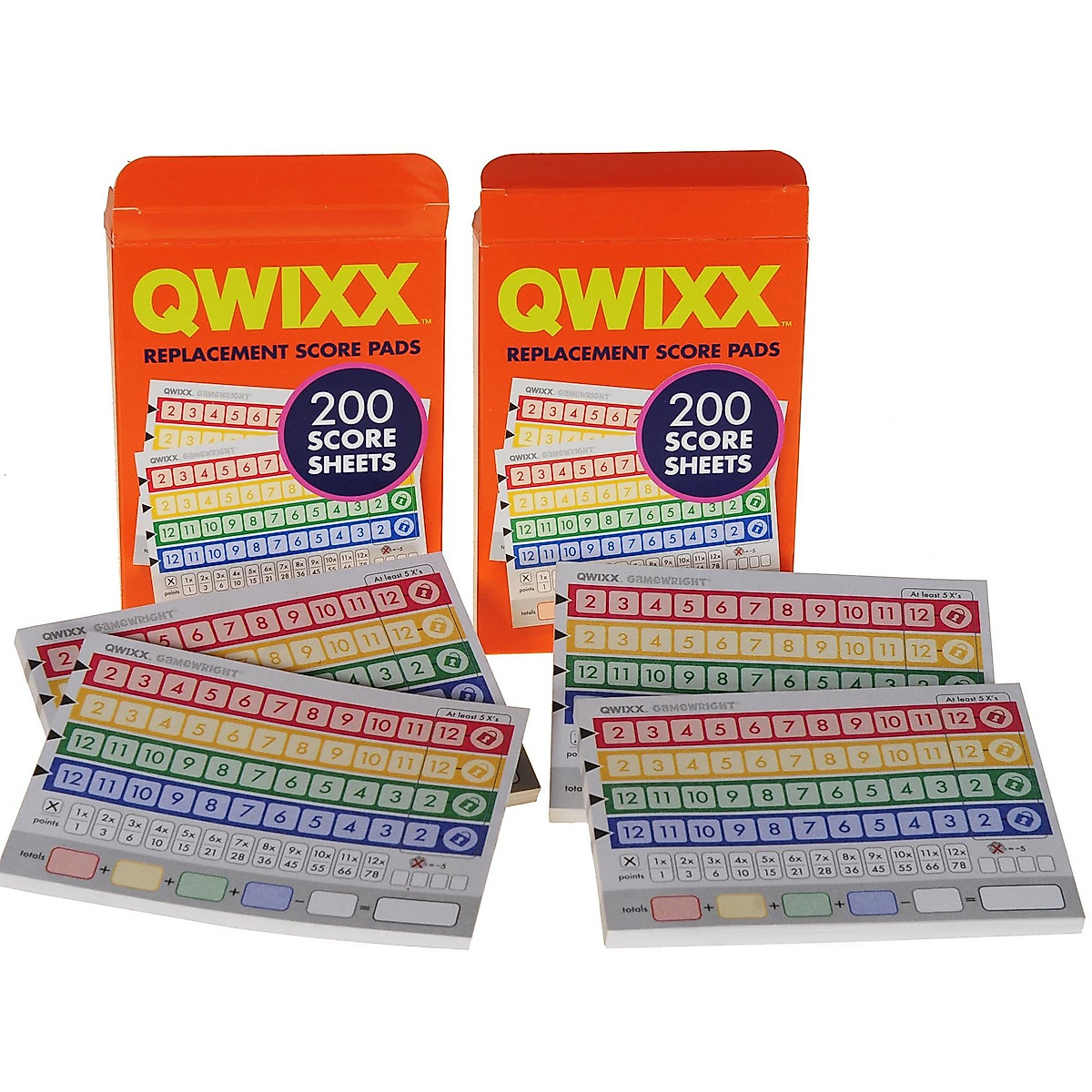 Deluxe Games and Puzzles QWIXX Dice Game, 2 Replacement Scoresheet Packs, RED Velvet Drawstring Pouch, Bundled Items