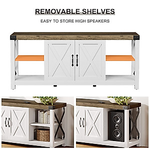 58 Inch TV Stand for TV up to 50 60 65 Inches, Farmhouse Wood TV Cabinet Entertainment Center with Storage and Adjustable Shelves (White)