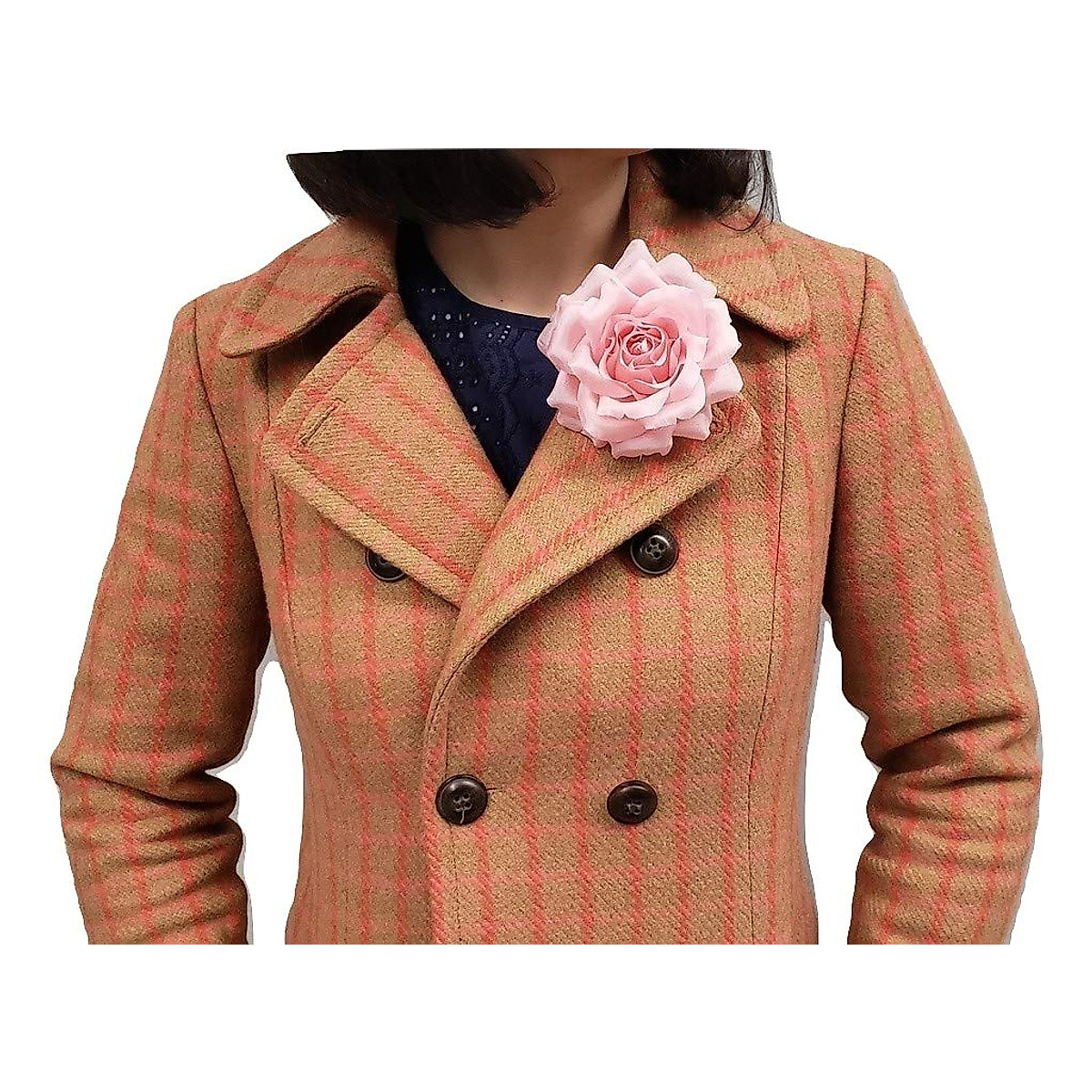 M&S Schmalberg Silk Rose Fabric Flower Pin Brooch - Hand-made in New York's Garment Center (American Made) (Pink Silk)