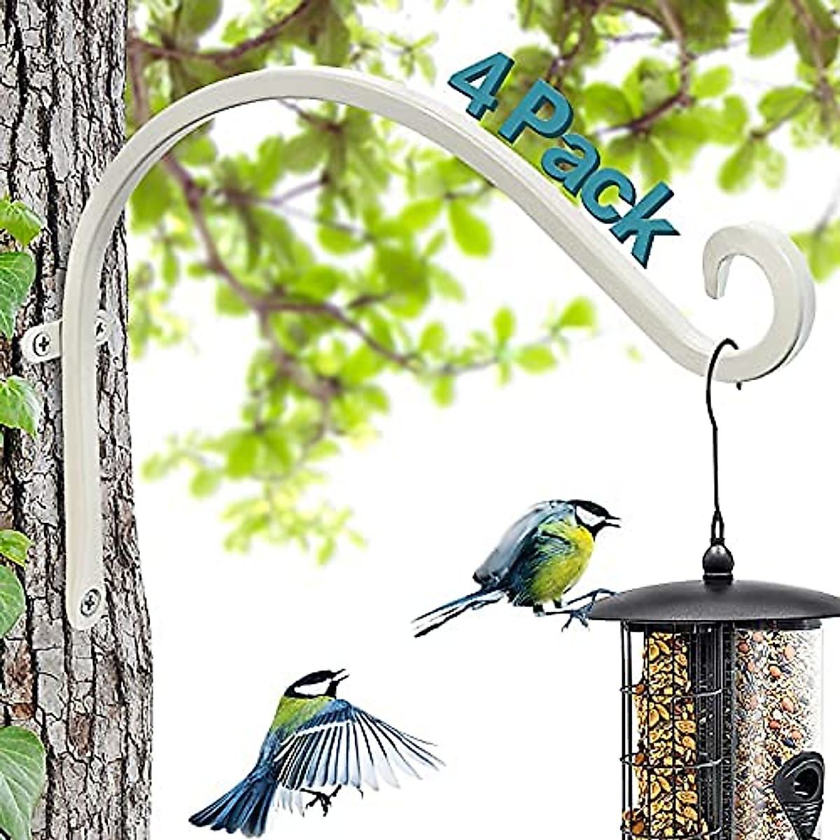 Bird Feeder Hanger: 12-Inch Wall-Mounted Plant Bracket Outdoor - 4 Pieces White Plant Hooks for Hanging Flower Baskets