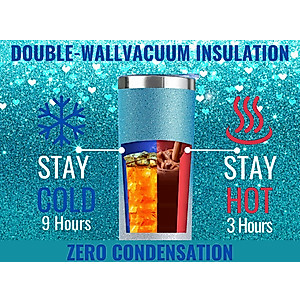 Onebttl Swimming Gifts, Swimmer Stainless Steel Skinny Tumbler for Women, Teen Girls, Teammate, Coach (20oz, Glitter Silver & Blue)-Just Keep Swimming