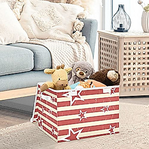RunningBear American Patriotic Stars Large Storage Bins with Lid Collapsible Storage Bin Storage Basket Organizer Cute Storage Bin for Clothes Toys Books