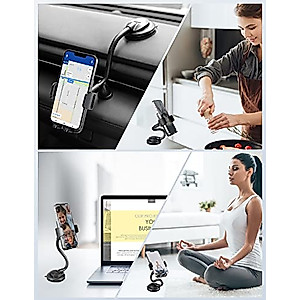 MOKPR Cell Phone Mount for Car, Car Phone Holder with Long Arm Dashboard Anti-Shake Stabilizer Phone Holder Compatible with iPhone, Android Phone etc