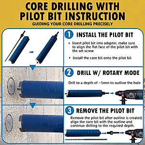 4-1/4" Dry Diamond Core Drill Bits for Brick and Block with 1/2" Shank Pilot Bit Adapter, 9.5" Drilling Depth, 5/8"-11 Arbor