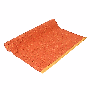 KD Willmax Cotton Yoga Mat Cotton Handmade Organic Cotton Yoga Earth Natural Elements Yoga Rug Hand Woven Washable 100% Organic Exercise Mat Highly Absorbent Mat Size 74x27 Inch (Saffron,Dark Orange)