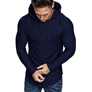 Lexiart Mens Fashion Athletic Hoodies Sport Sweatshirt Solid Color Fleece Pullover Navy Large