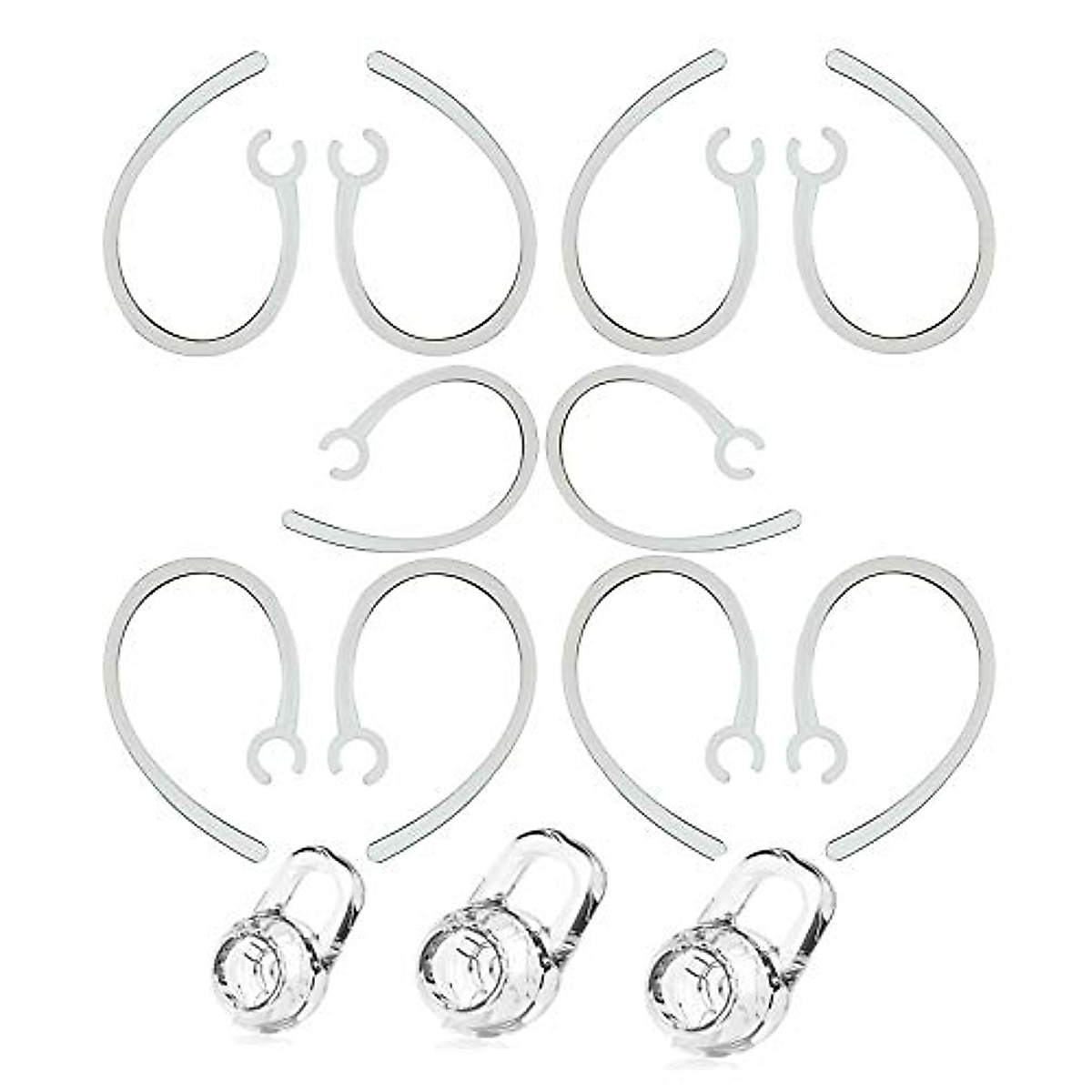 Universal Earbuds Earhooks 10-Pack Bluetooth Replacement Set for Voyager Edge Wireless Bluetooth Replacement Earbuds Ear-Tips and Ear-Hook (Clear) + Eargel Silicone Buds Small+Medium+Large