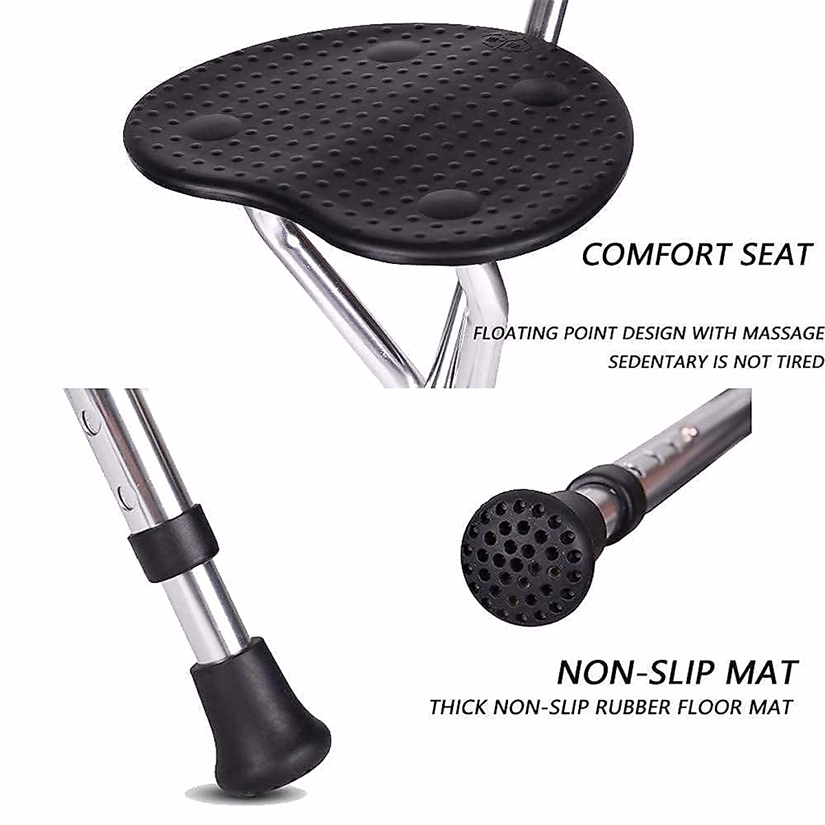 Folding Seat Cane,Walking Stick & Chair Seat, Travel Cane Chair,Lightweight,Robust 3 Legged Walking Seat Stick - Three Legged Stick with St