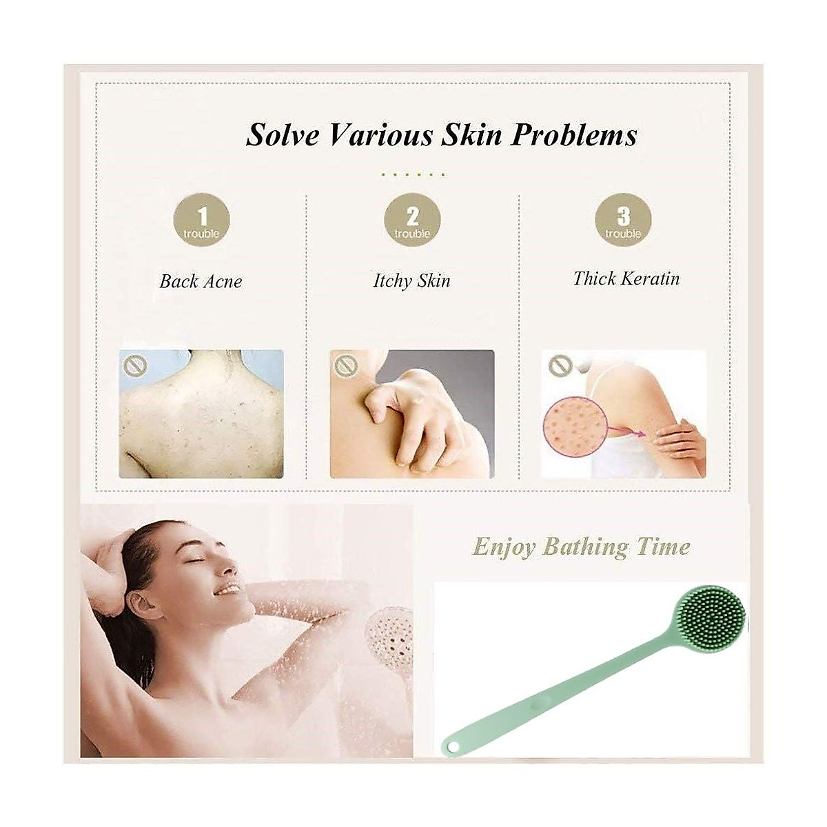 Cinlitek Silicone Body Scrubber, Long Handle Back Scrubber for Shower Brush,Exfoliating Body Scrubber, Shower Scrubber for Body Brush, Soft Silicone Bath Brush for Men,Women&Kids,with a Free Hook