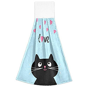 COOLDEER 2 PCS Love Cat Kitchen Hand Towels Fast Dry Hanging Tie Towels Soft Coral Velvet Dish Wipe Cloth for Kitchen Bathroom Use