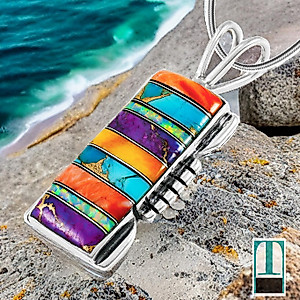 Turquoise & Gemstones Pendant Necklace in Sterling Silver 925 (Multi)