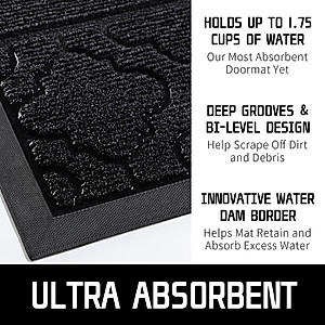 Yimobra Welcome Door Mat, Heavy Duty Durable Front Door Mat for Home Entrance, Garage and Garden Outside Entryway Floor Mat, Non Slip, Fade Resistant, Easy Clean, 29.5 x 17 Inch, Black