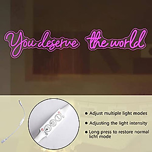 Yeeficent Neon Sign, Positive Vibes Only Neon Sign for Wall Decor, 23 x 11.5 Inch Large Dimmable Custom Neon Signs for Bedroom, Personalized Light Up LED Sign, Neon Decorations Customizable (Pink-You Deserue The World)