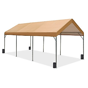 PHI VILLA 10x20 ft Heavy Duty Carport Car Canopy Garage Boat Shelter Party Tent（ith 4 Sand Bag）,Beige