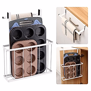 KES Cabinet Door Organizer with Towel Bar, Cutting Board Organizer for Kitchen, Over the Cabinet Door Organizer, White, KUR520-WH