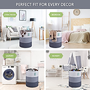 BOSROTY Large Laundry Hamper Basket for Girls Boys Kids 65L, Nursery Hamper, Tall Blanket Basket, Clothes Basket Laundry, Woven Basket, Cotton Rope Basket, Toy Basket, 16”x 20”, White & Gray