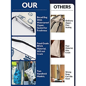 Royoroyi Bread Bags for Homemade Bread,2 Packs Reusable Bread Bag,Freezer Bread Storage Bag,Waterproof Zipper Bread Container to Keep Bread Fresh gift giving (beige， Jewel Blue)