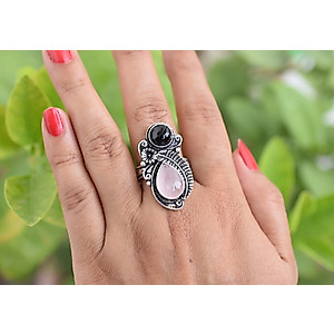 Rekha Gems Rose Quartz Ring-925 Sterling Silver Ring-Vintage Ring-Handmade Ring-Birthday Gift-Pink Gemstone Ring-Boho and Hippie Ring-Birthstone Ring-Rose Quartz Jewelry- ROS43(A) (11 US)