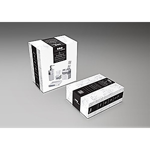 Creative Scents White Bathroom Accessories Set - Decorative 4 Piece Bathroom Set - Mirrored Bathroom Accessory Set Includes: Soap Dispenser, Toothbrush Holder, Tumbler & Soap Dish (Quilted Mirror)