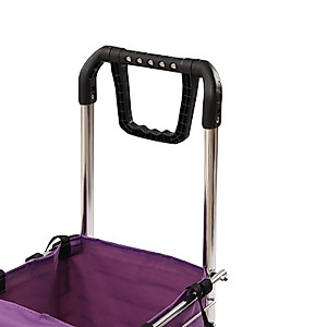 Vintoro 35L Multifunctional Cart Basket with Wheel, Portable Rolling Utility Cart, Compact Lightweight Collapsible Upgraded Shopping Cart, for Loading Vegetable Food Water Oil Beverage,Silver+Purple