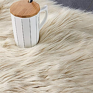 EasyJoy Ultra Soft Fluffy Shaggy Area Rug Faux Fur Rug Chair Cover Seat Pad Fuzzy Area Rug for Bedroom Floor Sofa Living Room (2 x 6 ft Sheepskin, Beige)