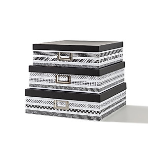 SLPR Nesting Decorative Storage Boxes With Lids for Home Decor - Set of 3: Black and White Photo Storage Boxes, Cardboard Document Box, Scrapbook Storage Box, Keepsake Memory Boxes