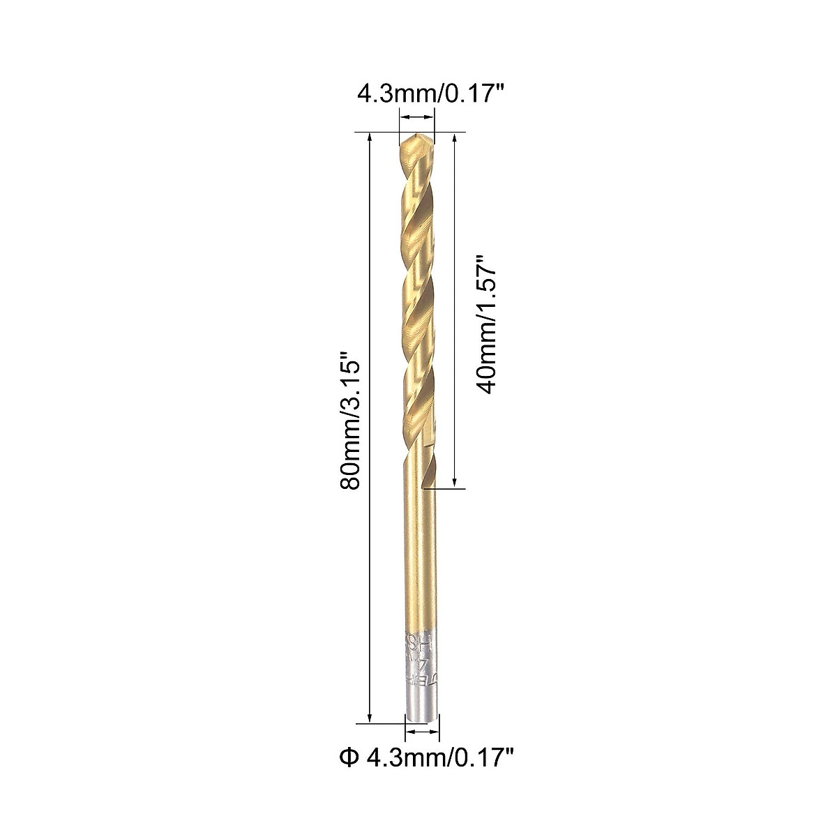 uxcell 4.3mm Drill Bits High Speed Steel Straight Shank 80mm Length Twist Drill Bit Fully Ground Titanium Coated 2 Pcs