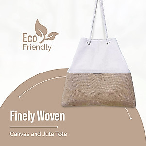 Large Jute Canvas Shoulder Beach Bag | Finely Woven Eco-friendly Canvas and Jute Tote | Cute Summer Pool Bag with an Elegant White Liner and Soft Drawstring | Offered by Hydrangea Island Trading Co
