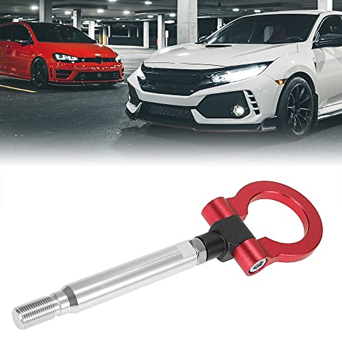 X AUTOHAUX Red Aluminum Alloy Front Bumper Trailer Ring Eye Towing Tow Hook Screw for Subaru Impreza WRX BRZ