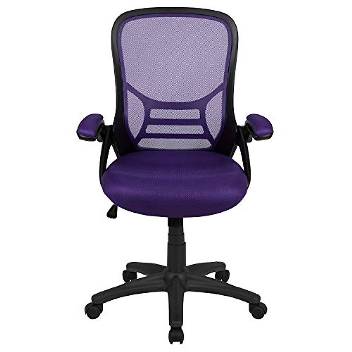 Flash Furniture Porter High-Back Swivel Office Chair with Adjustable Lumbar Support and Seat Height, Ergonomic Mesh Desk Chair with Flip-Up Armrests, Purple/Black