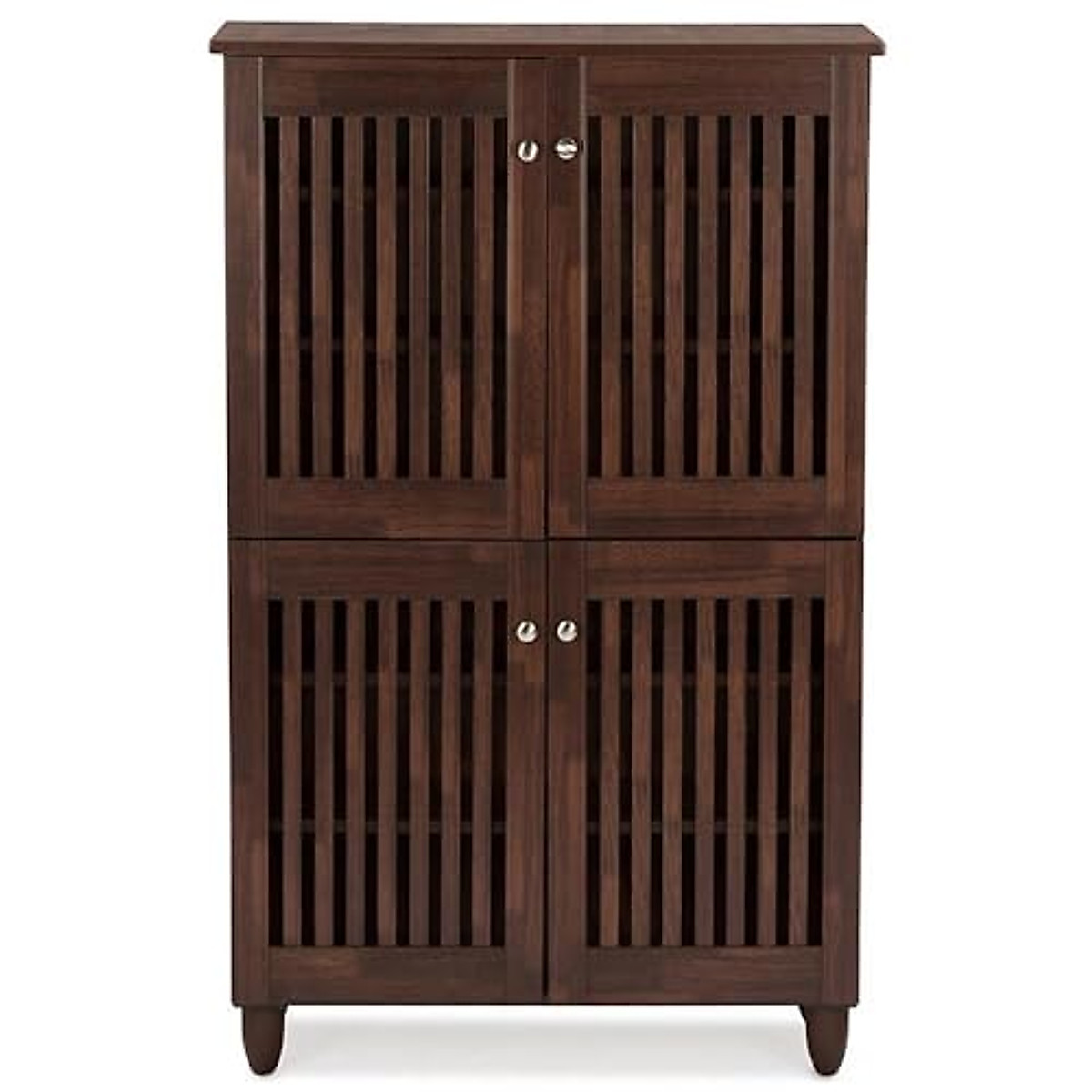 Baxton Studio Fernanda Modern and Contemporary 4-Door Oak Brown Wooden Entryway Shoes Storage Tall Cabinet