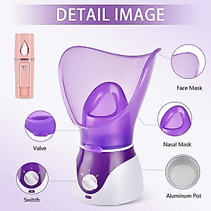 Crybeno Facial Steamer for Face, Nano Ionic Face Steamer for Facial Deep Cleaning, Hot Mist Face Humidifier Set for Women Men, Moisturizing Cleansing Pores with Blackhead Remover Kit, Purple