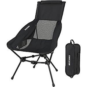 MARCHWAY Lightweight Folding High Back Camping Chair with Head Support, Stable Portable Compact for Outdoor Camp, Travel, Beach, Picnic, Festival, Hiking, Backpacking (Black)