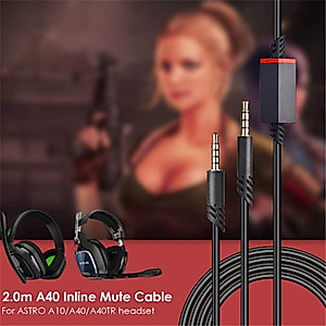 6.5 Feet Headphone Cable Replacement for Astro A10 A40 Cable Gaming Headsets Controller Headphone Audio Extension Cable 2.0M Inline Mute Cable Cord