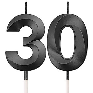 Birthday Candles Numeral Candles Cake Topper Decoration for Birthday Party Wedding Anniversary Celebration Supplies(Black,30th)