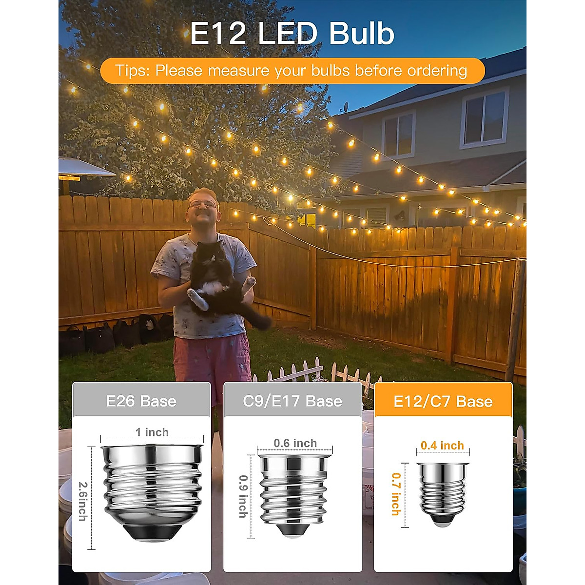 GLUROO LED Night Light Bulbs, C7 E12 Candelabra LED Light Bulbs, Clear Vintage Replacement Bulbs for Outdoor String Lights, 4W 5W 6W 7W Incandescent Bulb Equivalent, Warm White 2200K, 10 Pack