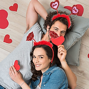 Whaline 4Pcs Valentine's Day Headbands Glitter Red Heart Lip Bopper Headband Love Hair Hoop Head Bopper Holiday Hair Accessories for Valentine's Day Wedding Birthday Party Favor Gift Photo Booth