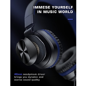 melso On-Ear Headphones with Microphone, Universal Wired Foldable for Adults Children Boys Girls Kids, Lightweight Portable Stereo Headphones with 1.5M Tangle-Free Cord for School Travel Blue