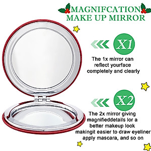 16 Pieces Christmas Compact Mirror Small Magnifying Travel Mirror Bulk Mini Round Pocket Purse Makeup Mirrors Set Folding Portable Handheld 1x/ 2x Magnification for Mom Daughter Christmas Gift