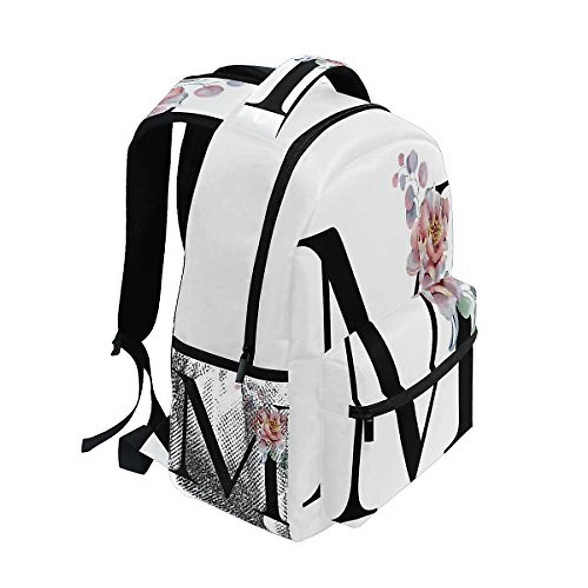 TropicalLife Letter M with Flower Backpacks Bookbag Shoulder Backpack Hiking Travel Daypack Casual Bags