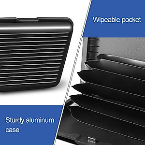 BBTO 2 Pieces Credit Card Holder Slim Mini RFID Blocking Credit Card Protector Aluminum Business Card Case Metal ID Organizer Wallet with 7 Slots for Women Men (Black, Silver)