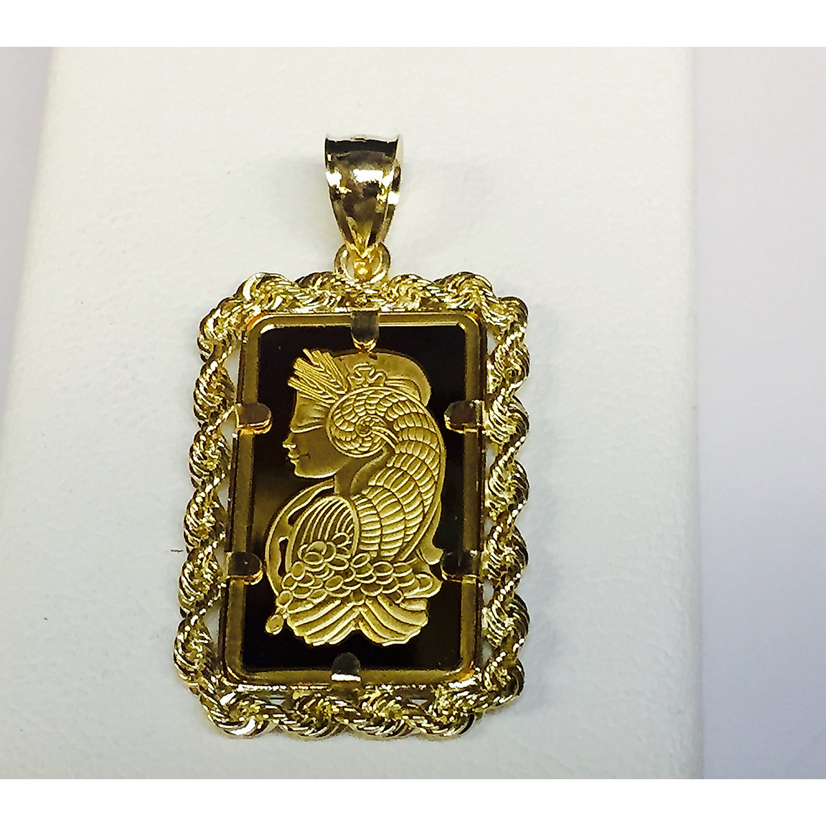 TEX 14k Yellow Gold Bullion Rope Pendant, 5gr Ingot Coin, Approx 1.2g