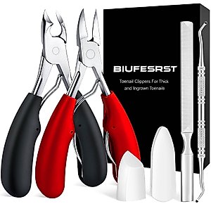 Biufesrst Toe Nail Clippers, Toenail Clippers for Seniors Thick Toenails Ingrown Toenails, Professional Finger Nail Clippers for Men Adult, Heavy Duty, Sharp Curved Blades Long Handle