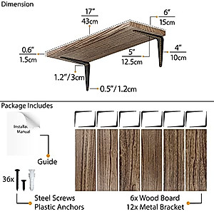Wallniture Arras Floating Shelves for Wall, 17"x6" Wall Bookshelves & Storage Shelves Living Room Decor, Bedroom, Home Office Organization Burnt Finish Set of 6