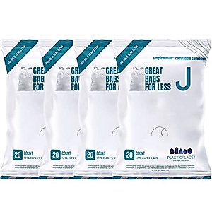 Plasticplace Trash Bags simplehuman (x) Code J Compatible Packs │White Drawstring Garbage Liners 10-10.5 Gallon / 38-40 Liter │ 21'' x 28'' (20 Count/5 Pack)